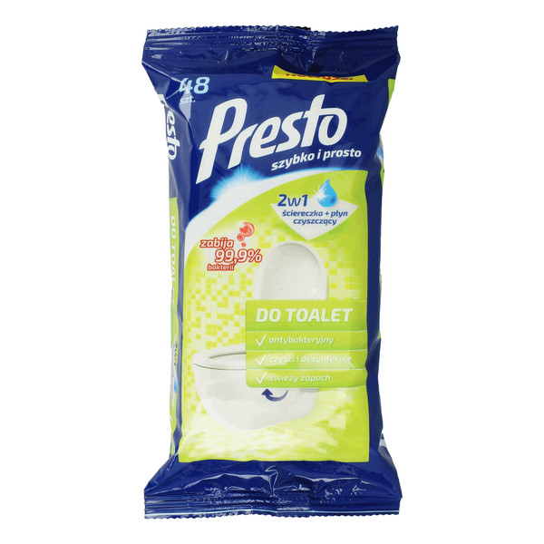 PRESTO CLEAN | Ściereczki czyszczące+płyn 2w1 do toalet 48szt | Wizaż24